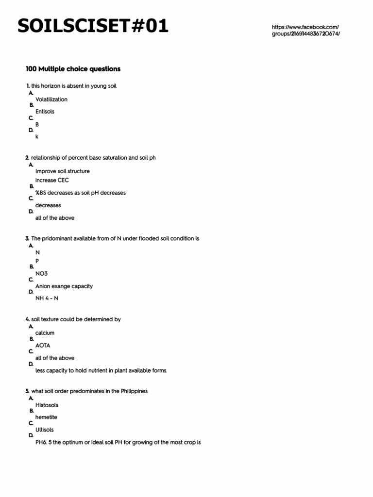 Soilsciset#01: 100 Multiple Choice Questions | PDF