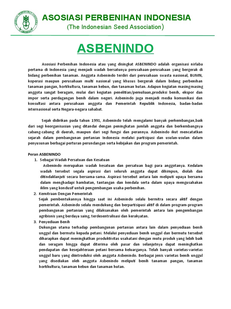 Asosiasi Perbenihan Indonesia: Peran dan Pencapaian | PDF