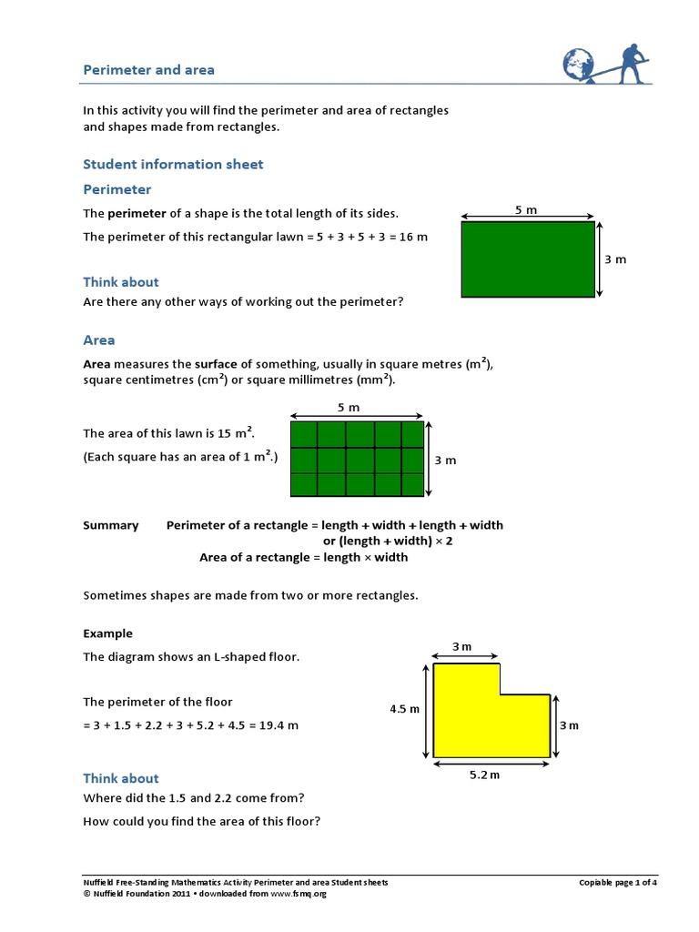 FSMA Perimeter and Area Student | PDF | Area | Geometry