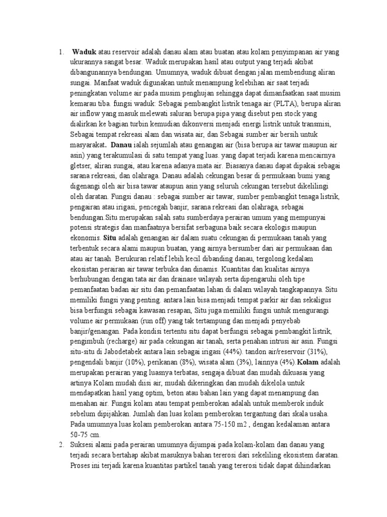 Waduk Atau Reservoir Adalah Danau Alam Atau Buatan Atau Kolam ...