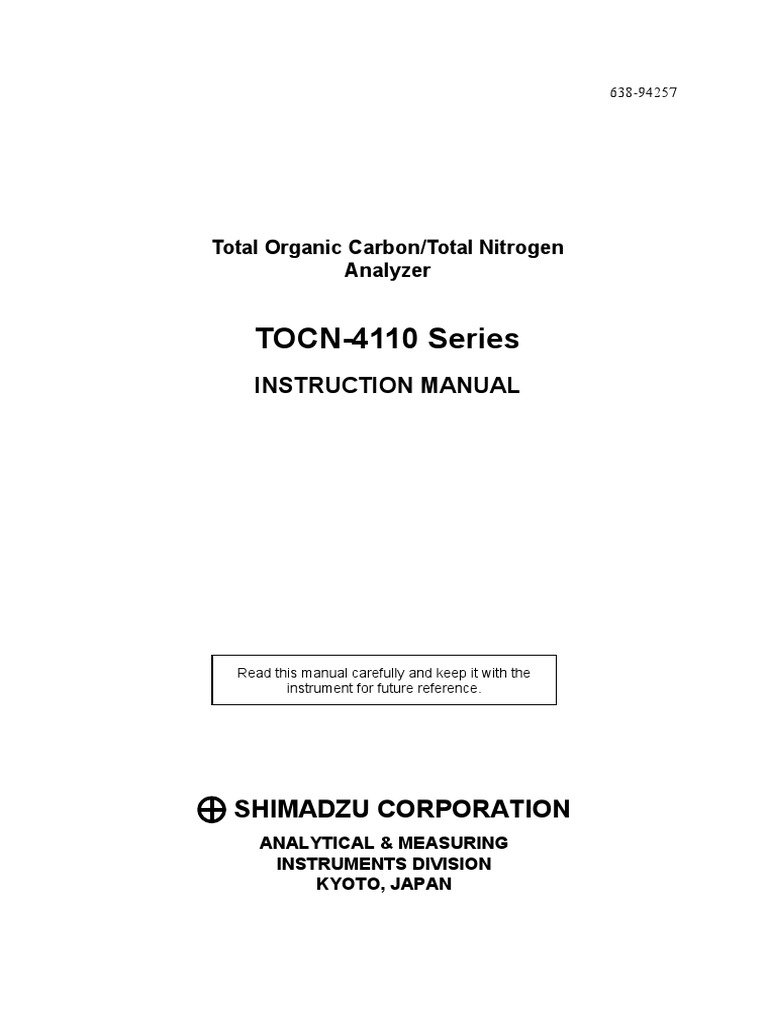TOCN-4110 - Instruction - Manual PDF | PDF | Total Organic Carbon | Chemistry