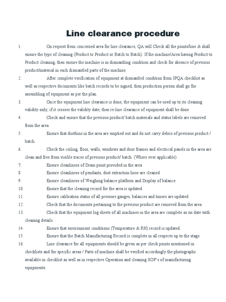 Line Clearance Procedure | PDF | Packaging And Labeling | Business Process