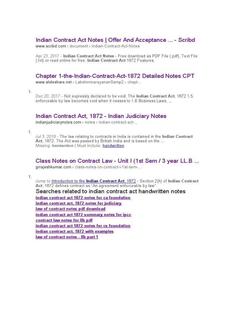 Indian Contract Act Notes - Offer and Acceptance ... - Scribd | PDF ...