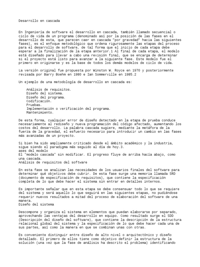 Modelo de Cascada en Desarrollo de Software | PDF | Software | Ingeniería