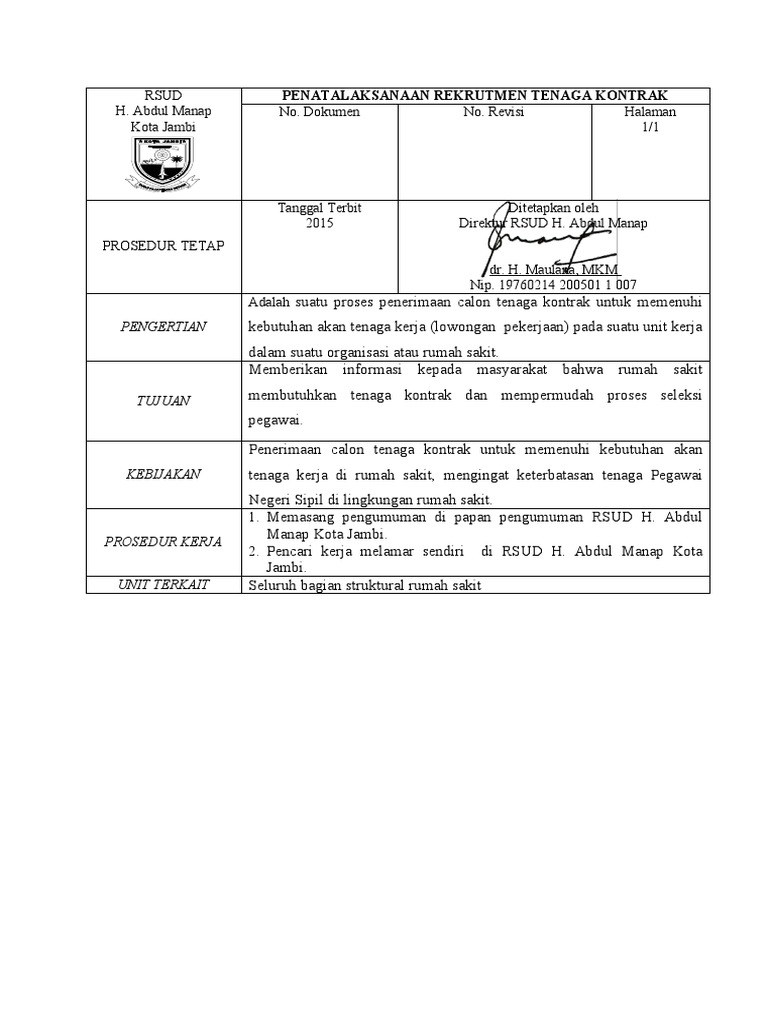 Sop Rekrutmen Tenaga Kontrak | PDF