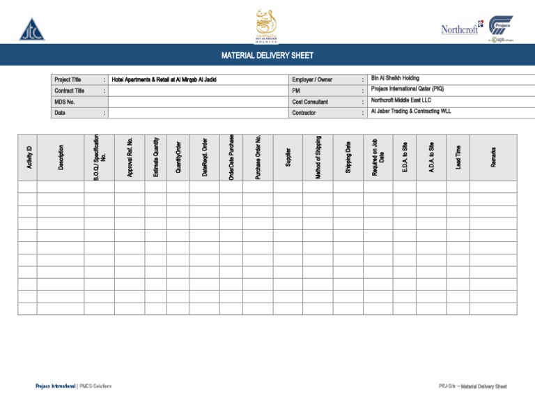 Material Delivery Sheet for Hotel Project | PDF | Qatar | Business