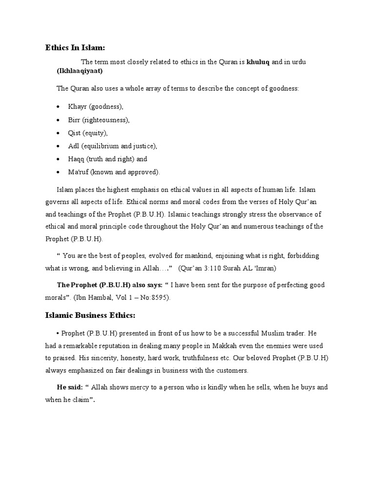 Business Ethics in Islam Assignment | PDF | Quran | Islam