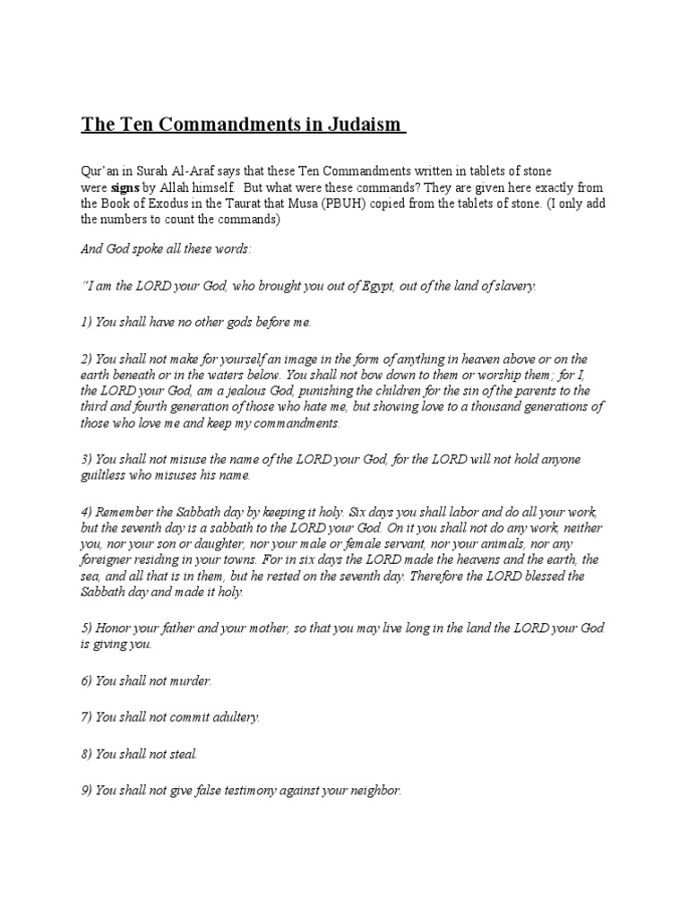 Ten Commandments in Judaism Explained | PDF | Ten Commandments | Book ...