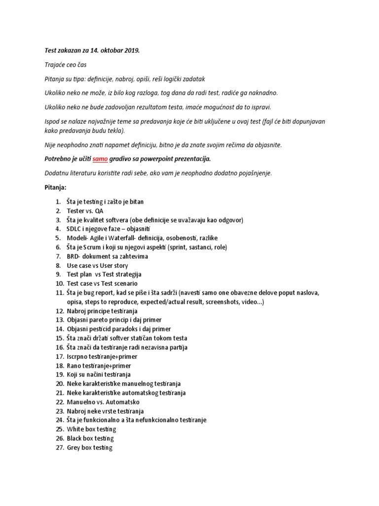 Pitanja Za Test | PDF
