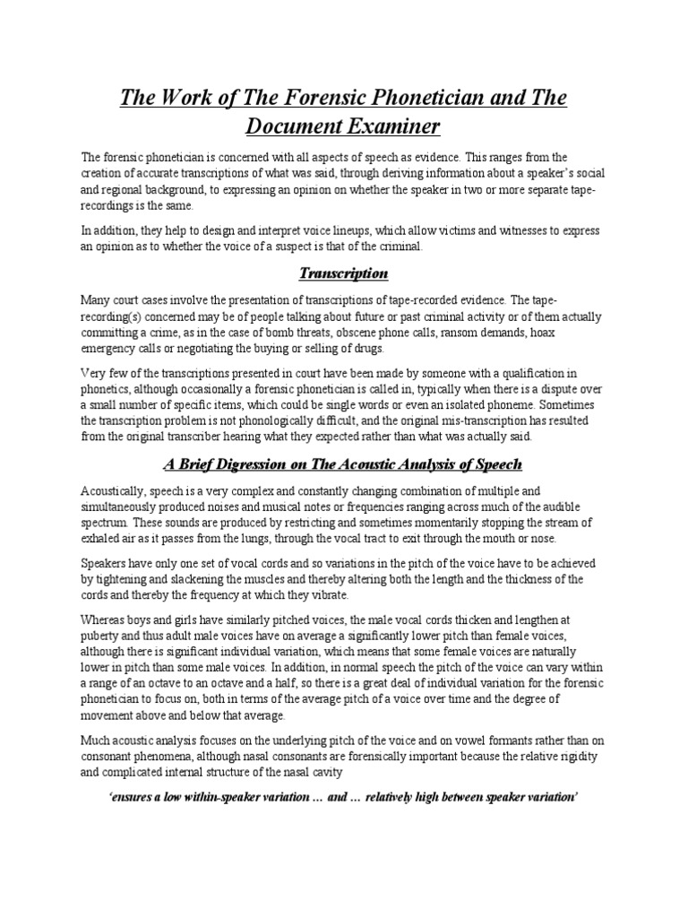 Forensic Phonetics and Document Analysis | PDF | Human Voice | Phonetics