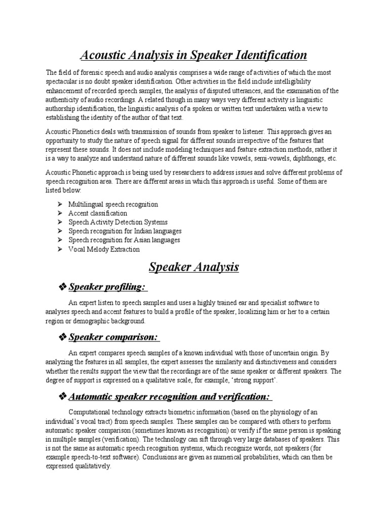 Acoustic Analysis In Speaker Identification Pdf Speech Speech