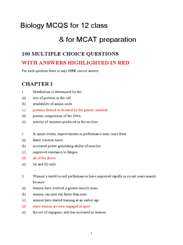 Biology Mcqs For Class 12 PDF | PDF | Rna | Nucleic Acid Sequence