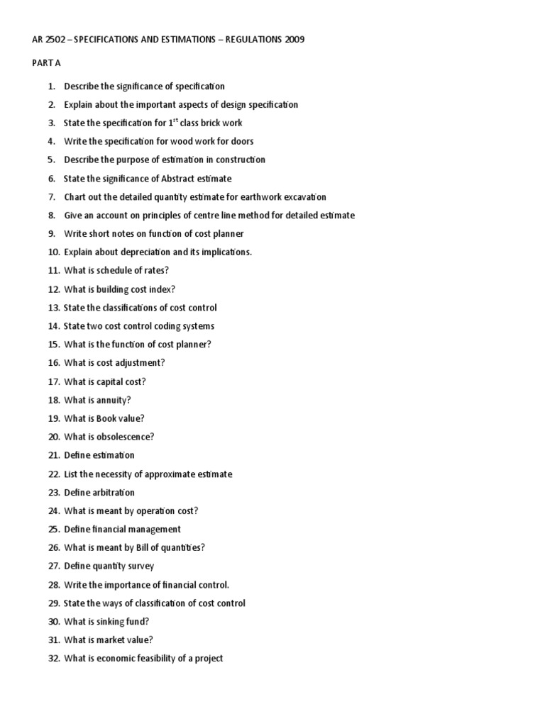 Estimation and Specification - Question Papers | PDF | Valuation ...