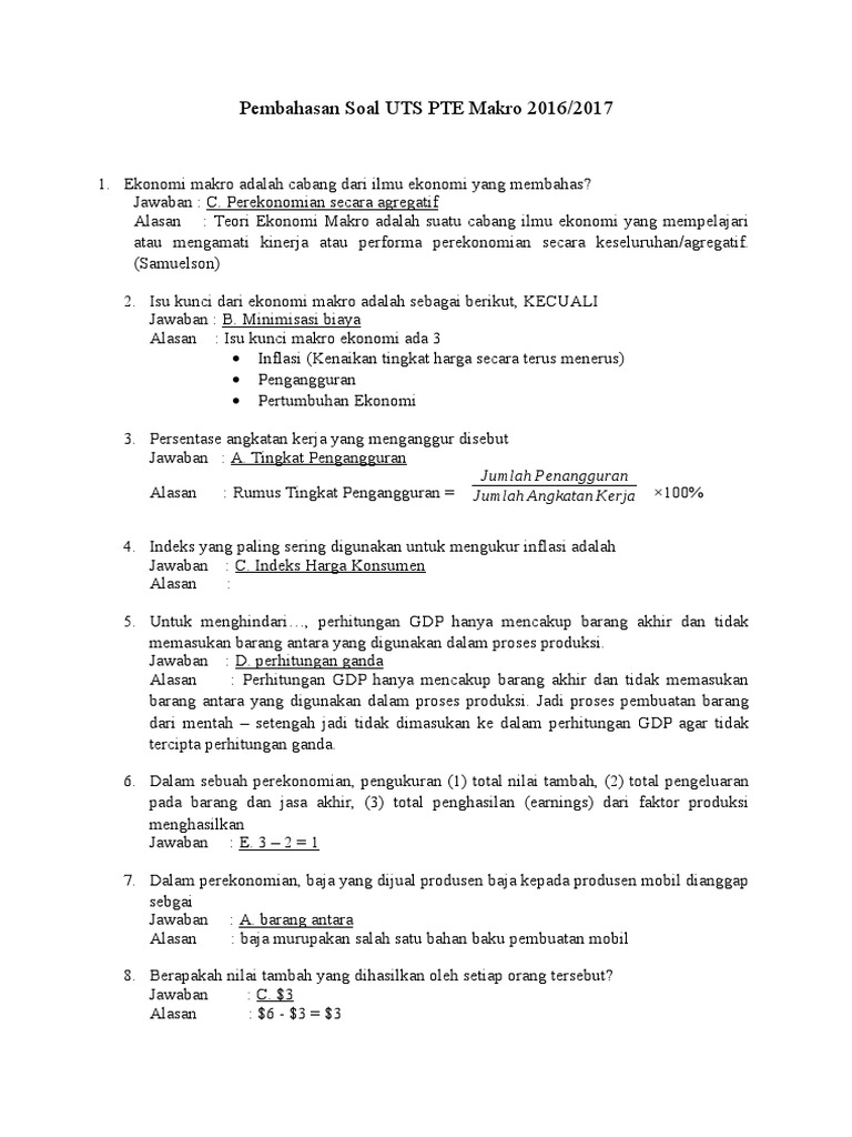 Pembahasan Uts Pte Makro 2016 | PDF