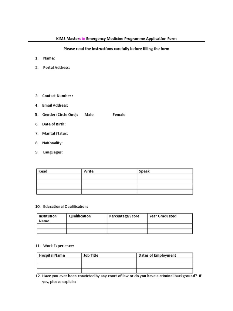 MEM Application Personal Bio Data Form