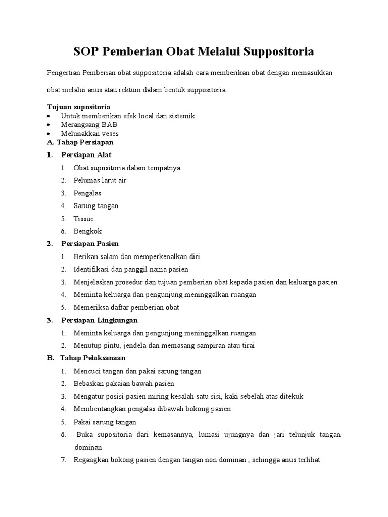 SOP Pemberian Obat Melalui Suppositoria | PDF