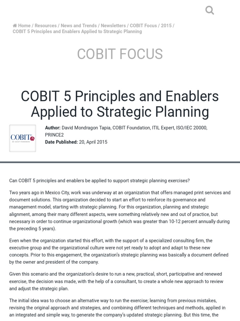 COBIT 5 Principles and Enablers Applied To Strategic Planning | PDF | Swot Analysis | Strategic ...