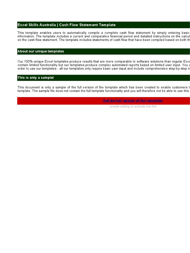 Excel Skills Australia - Cash Flow Statement Template: About Our Unique ...