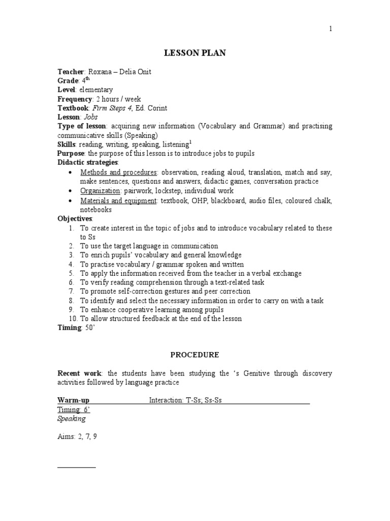 Lp2.unit 2.nice Jobs | PDF | Lesson Plan | Vocabulary