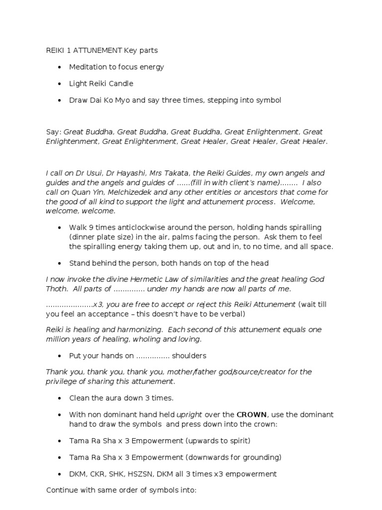 Reiki 1 Attunement Process | PDF | Religious Behaviour And Experience