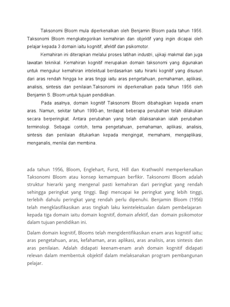 Taksonomi Bloom Mula Diperkenalkan Oleh Benjamin Bloom Pada Tahun 1956 ...
