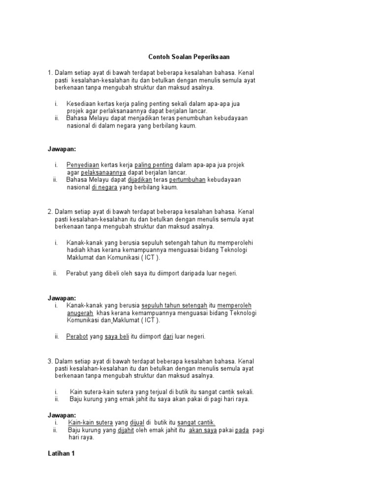 Contoh Soalan Peperiksaan Bahasa Melayu | PDF