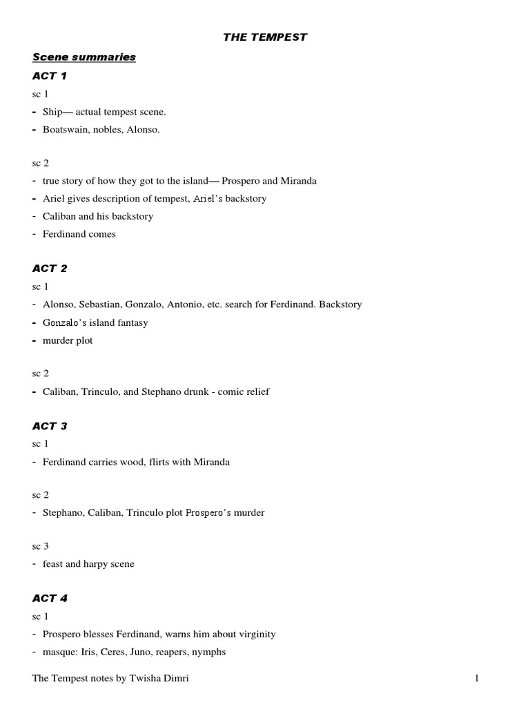 Tempest Notes | PDF | The Tempest