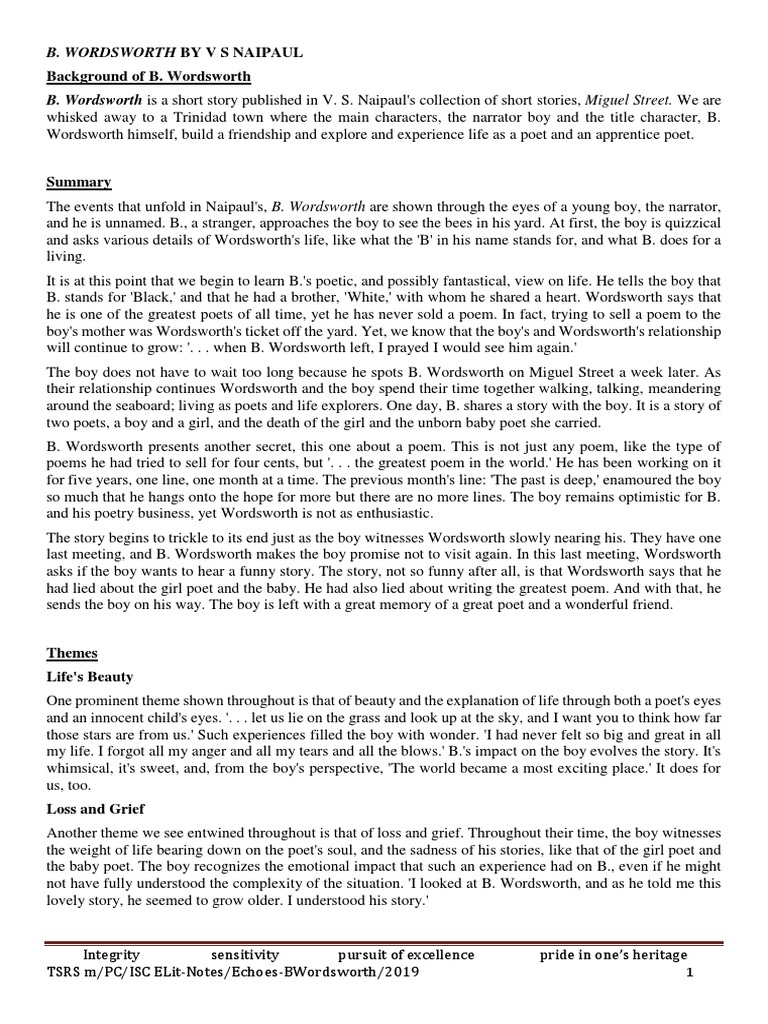 B Wordworth Notes | PDF | William Wordsworth | Grief