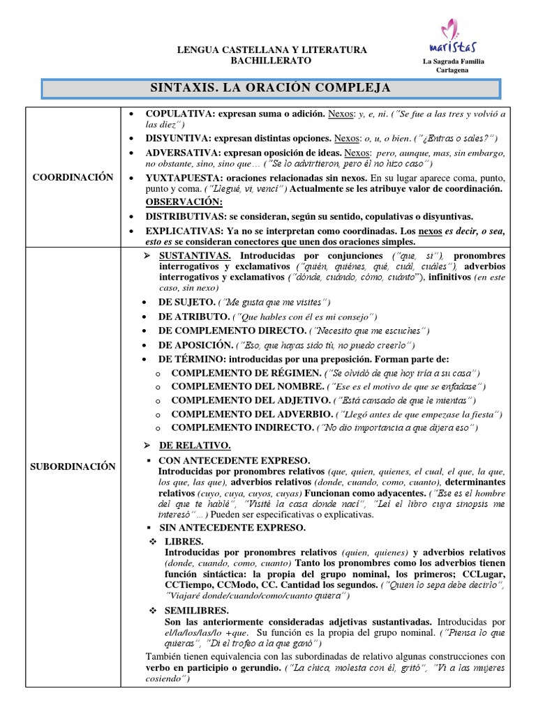 Sintaxis. La Oración Compleja PDF | PDF | Gramática | Ciencia cognitiva