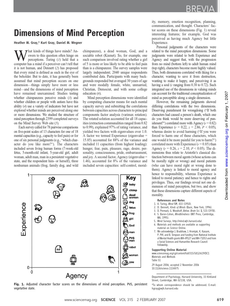 Gray Et Al, 2007. Dimensions of Mind Perception PDF | PDF | Factor ...