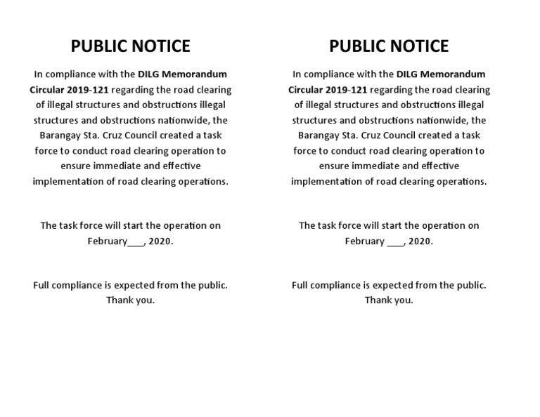 Public Notice Public Notice: Circular 2019-121 Regarding The Road ...
