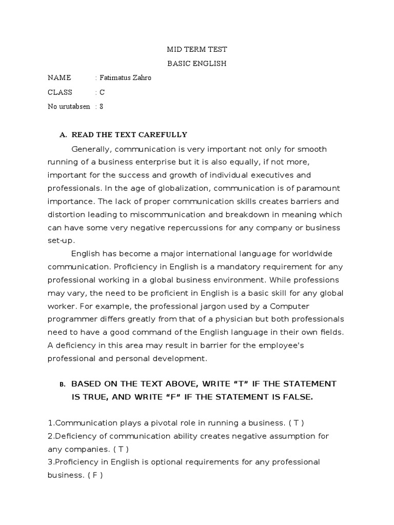A. Read The Text Carefully | PDF | Communication | English Language