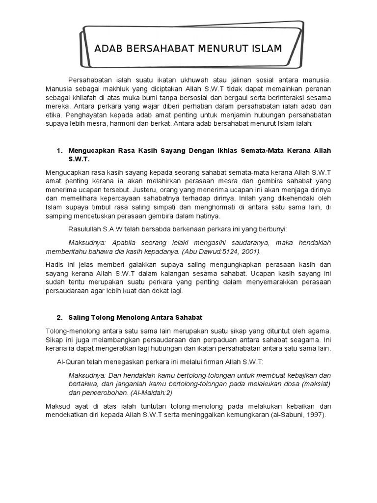 Adab Bersahabat Menurut Islam | PDF