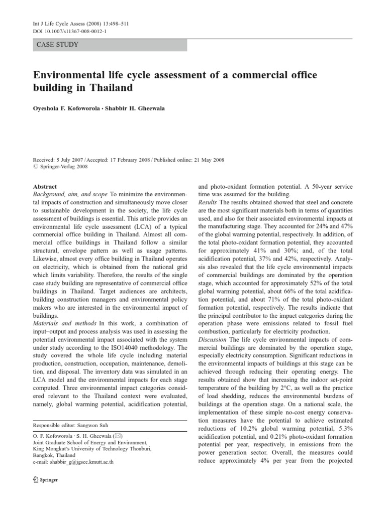 Environmental Life Cycle Assessment of A PDF | PDF | Life Cycle Assessment | Greenhouse Gas