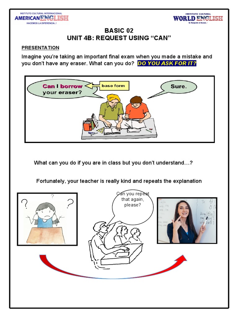 Basic 02 Unit 4B: Request Using "Can" | PDF | Language Arts & Discipline