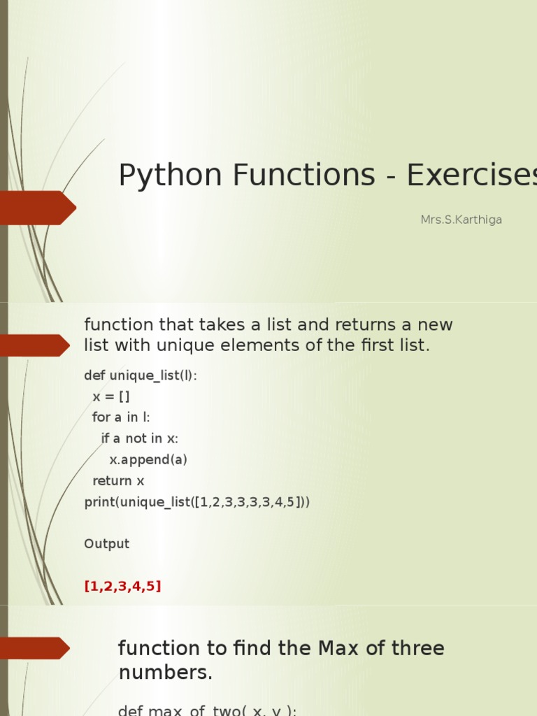 Python Functions - Exercises: Mrs.S.Karthiga | Download Free PDF | Theoretical Computer Science ...