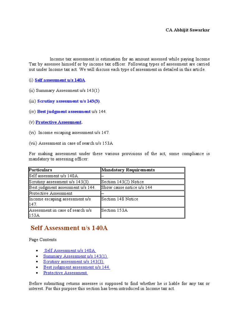 Types of Income Tax Assessments | PDF | Income Tax In India | Taxes
