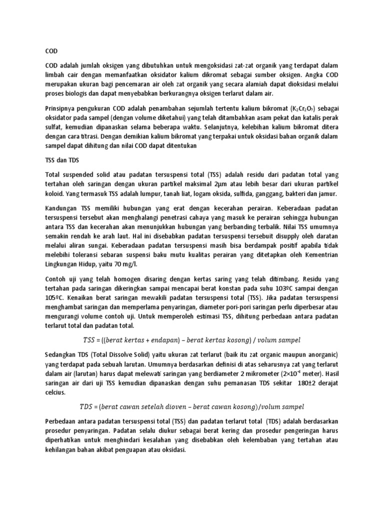 COD, TSS, Dan TDS | PDF