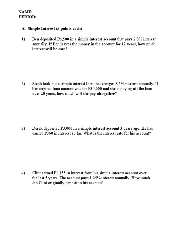ACTIVITY - Simple Interest | PDF