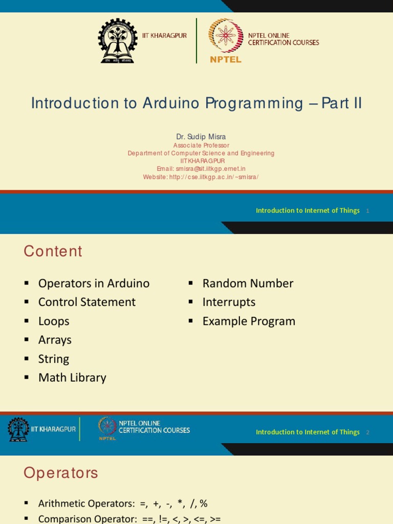 Introduction To Arduino Programming - Part II: Dr. Sudip Misra | PDF | Array Data Structure ...