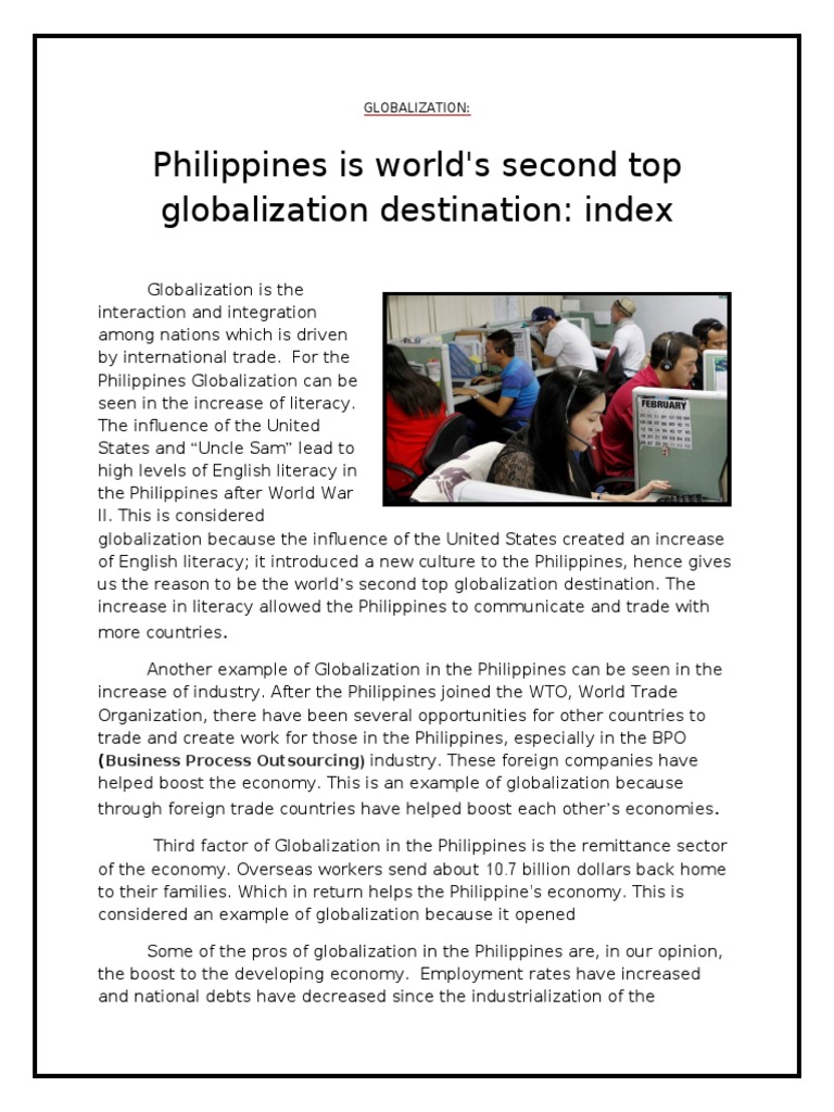 Philippines Is World's Second Top Globalization Destination: Index | PDF