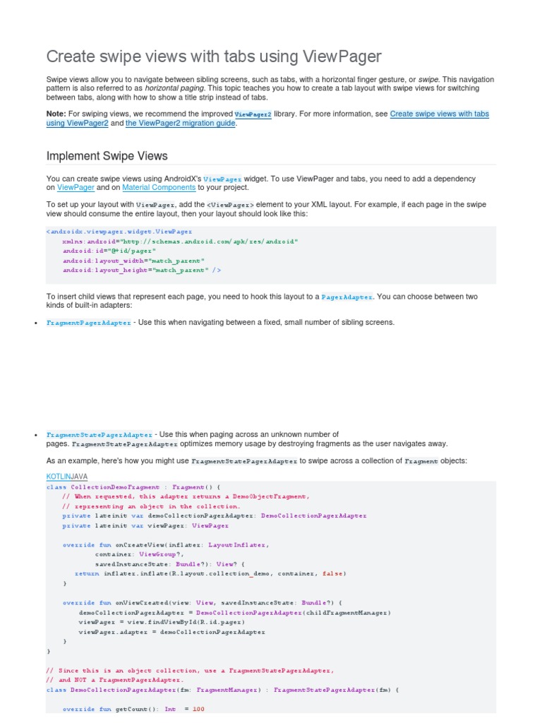 Create Swipe Views With Tabs Using ViewPager | PDF | Computer ...