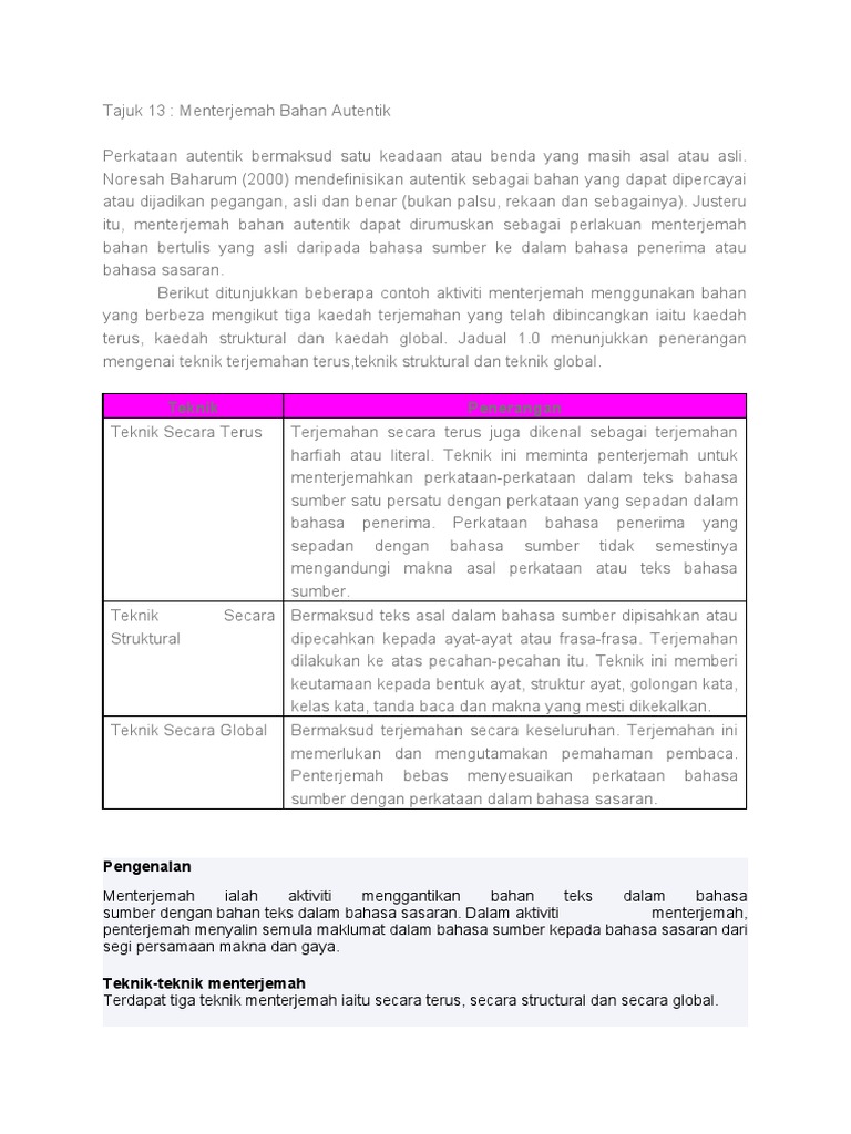 Menterjemah Bahan Autentik | PDF | Seni & Disiplin Bahasa
