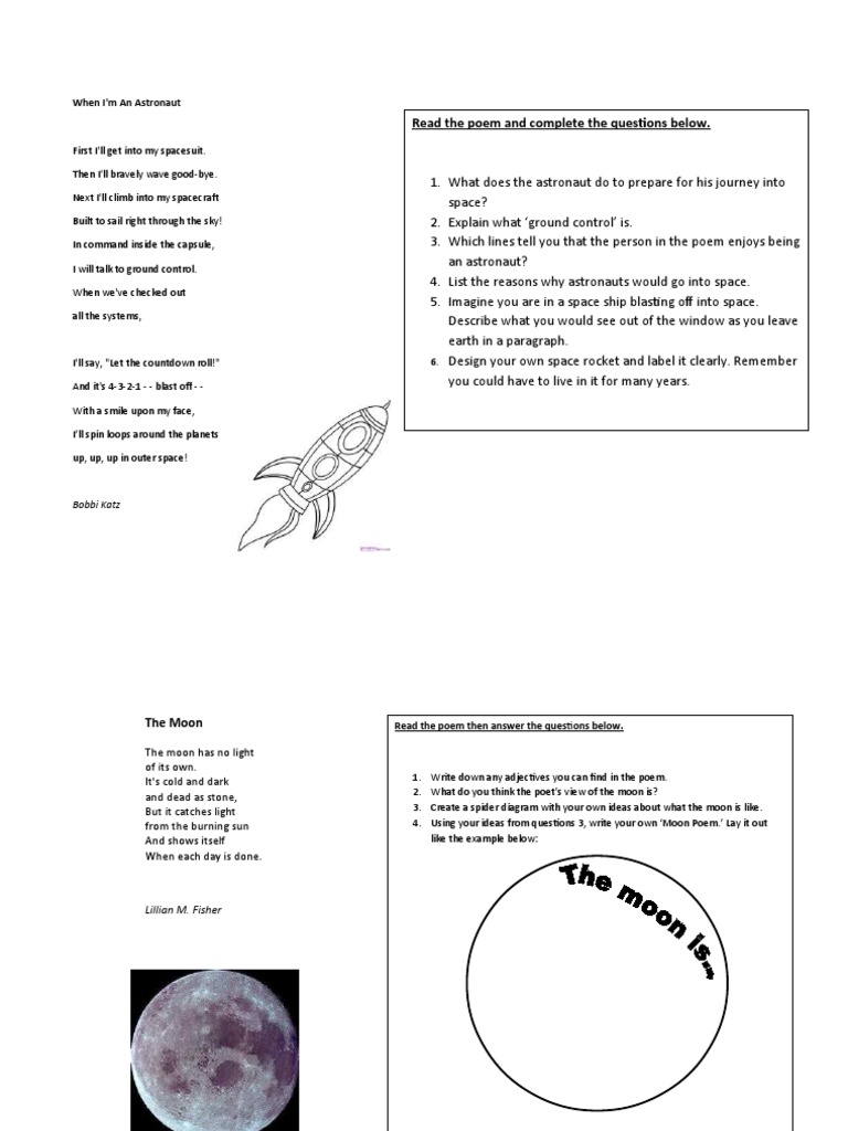 Read The Poem and Complete The Questions Below.: When I'm An Astronaut ...