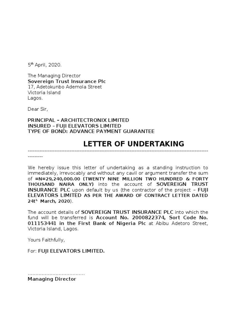 Letter of Undertaking | PDF