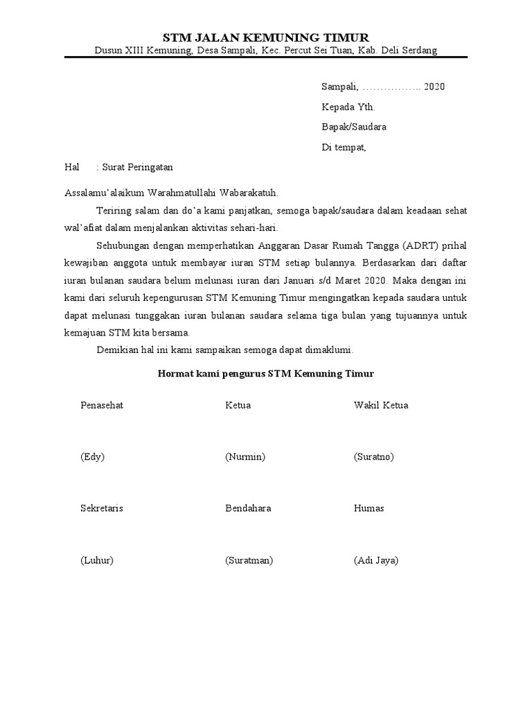Surat Peringatan STM Sampali | PDF