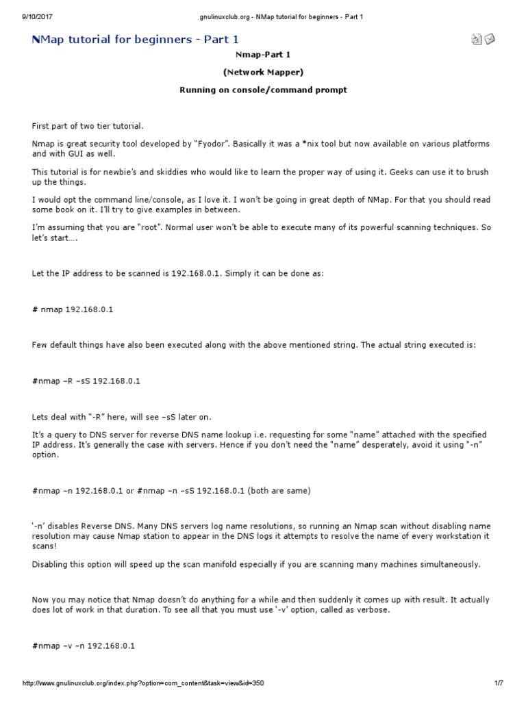NMap Tutorial For Beginners PDF | PDF | Transmission Control Protocol ...