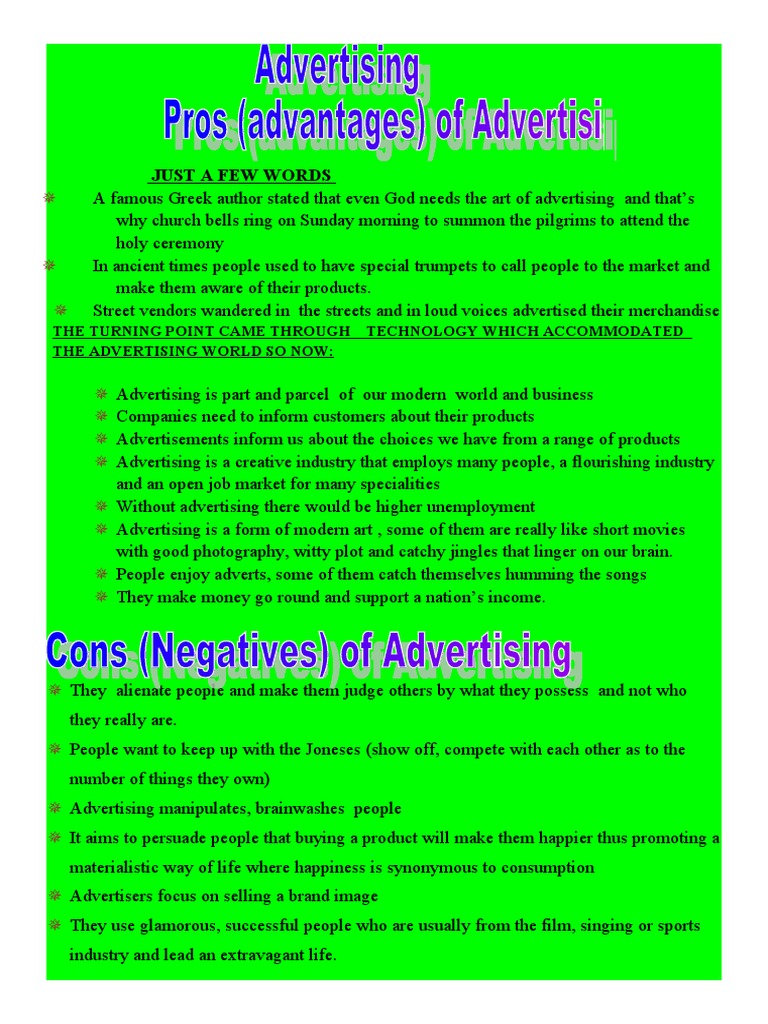 Pros and Cons of Advertising | PDF | Advertising | Business