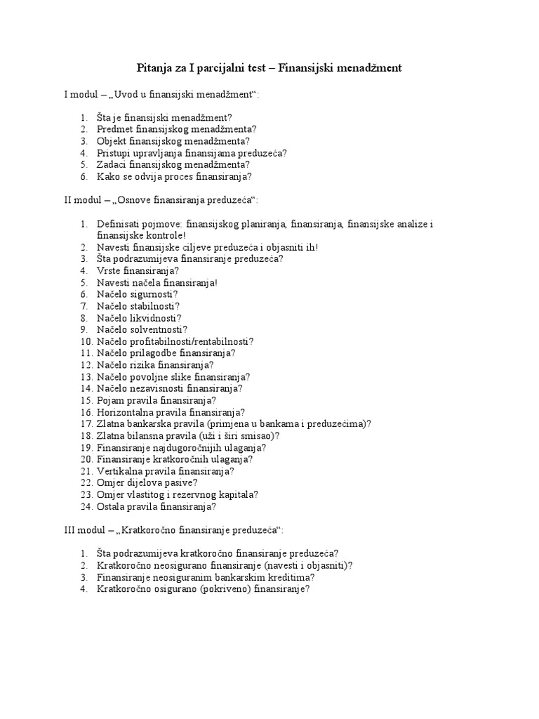 Pitanja I Test | PDF