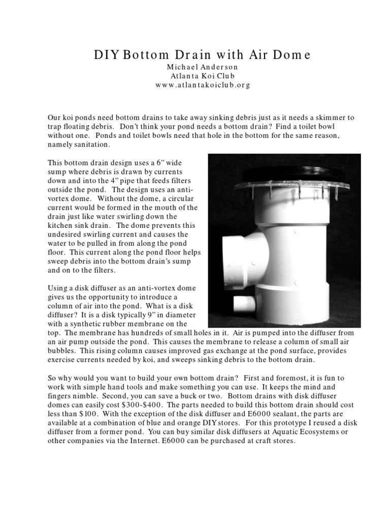 DIY Koi Pond Bottom Drain Setup | PDF | Drill | Pipe (Fluid Conveyance)